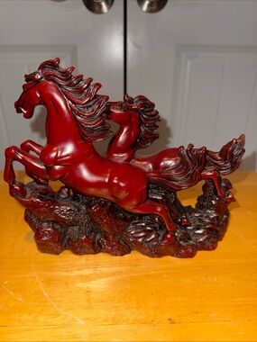 Art | Red Galloping Horses Resin Sculpture Home Art Decor | Poshmark